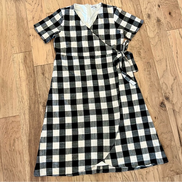 Sweet Salt | Dresses | Sweet Salt Black White Checkered Faux Wrap Midi ...